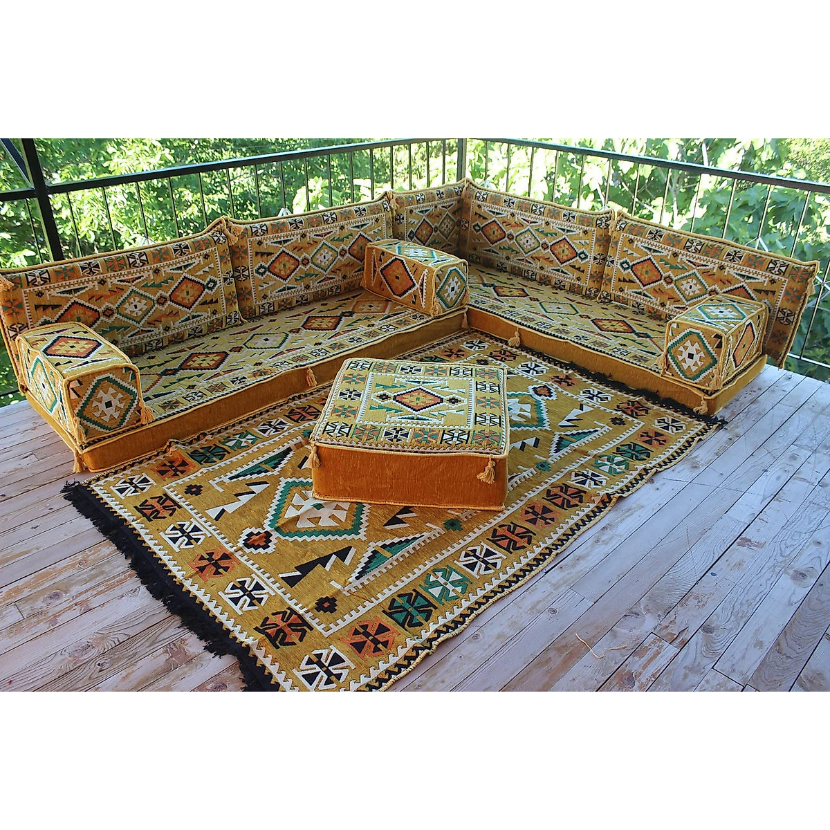 Yellow L Shaped Corner Floor Couch, Interior Design, Outdoor Patio Furniture, Floor Cushions, Bench Cushions, Floor Pillows, Arabic Majlis (L Sofa Full Set)
