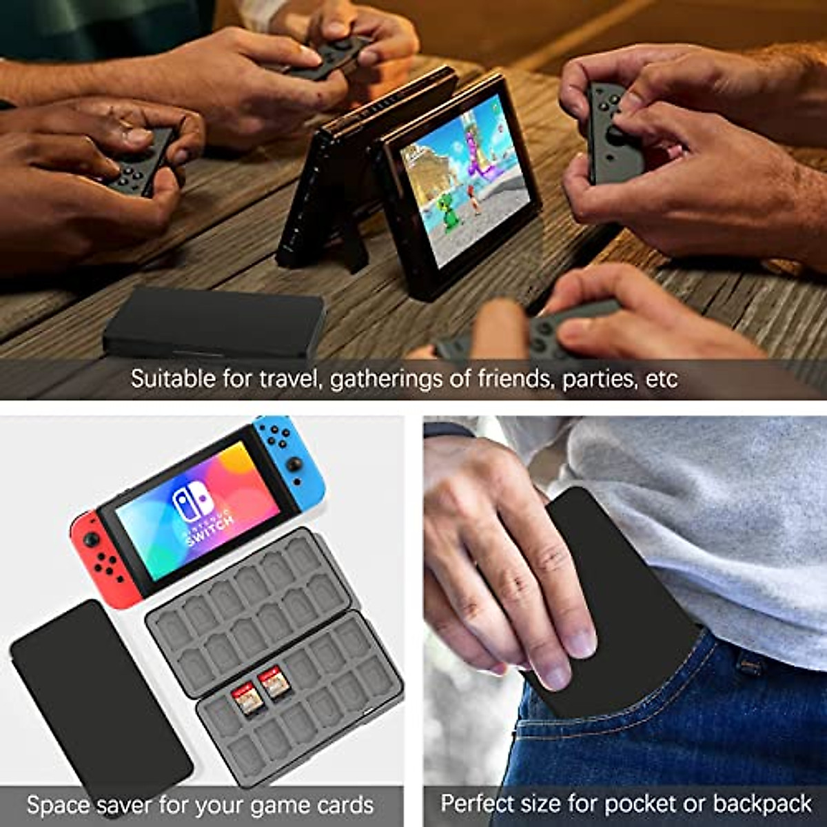 FYY Nintendo Switch Game Case - Black Nintendo Switch Game Holder for Nintendo Switch Cartridge Case with 24 Game Card Slots & 24 Micro SD Card Slots, Switch Card Case- Hard Shell, Silicone Lining