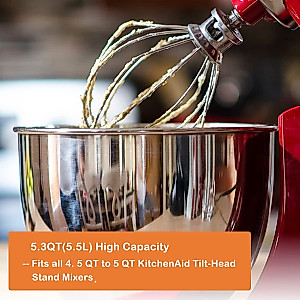 HYHWPH Stainless Steel Mixing Bowl Compatible with KitchenAid 5 QT Tilt-Head Stand Mixer, Food Grade 304 Dishwasher Safe Replacement Bowl