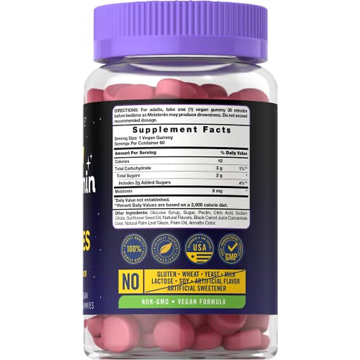 Carlyle Melatonin Gummies 6mg | 60 Count | Adult Drug Free Aid | Natural Berry Flavor | Vegan, Non-GMO, Gluten Free