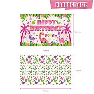 Mpanwen Girl Dinosaur Birthday Party Supplies, Pink Dinosaur Dino Party Decorations for Girls Baby - Backdrop, Banner, Cake, Cupcake Toppers, Cupcakes Wrappers, Balloons and Tablecloth