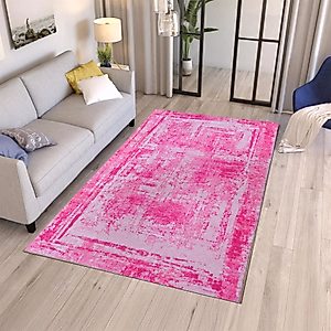 Hudson Comfort Living Room Area Rug – Faux Rabbit Rug for Bedroom, Nursery, Office – Machine Washable & Pet-Friendly Rugs - Super Soft 8mm Pile Height with Anti-Slip TPR Backing (Pink, 5x7)