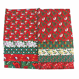 10PCS Christmas Cotton Fabric Bundles 10" x 10" Printed Pre-Cut Squares Sheets Fabric for Patchwork Sewing DIY Crafting Quilting Fabric
