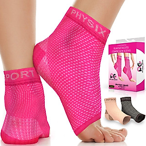 Physix Gear Sport Plantar Fasciitis Socks with Arch Support for Men & Women - Ankle Compression Sleeve, Toeless Compression Socks Foot Pain Relief, Ankle Swelling - Better than Night Splint, Pink XXL