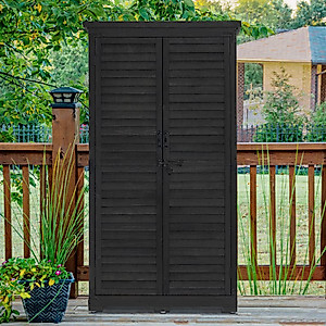 MCombo Outdoor Storage Cabinet, Garden Storage Shed, Outside Vertical Shed with Lockers, Outdoor 63 Inches Wood Tall Shed for Yard and Patio 0870 (Black)