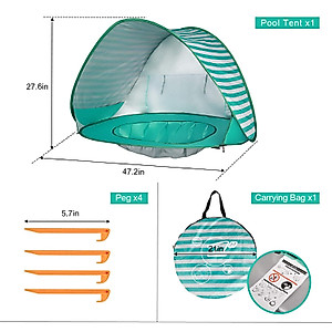 Baby Beach Tent with Pool, UPF 50+ Beach Sun Shelter Outdoor Tent for Aged 0-3 Baby and Kids, Parks and Beach Shade Portable Mini Pool