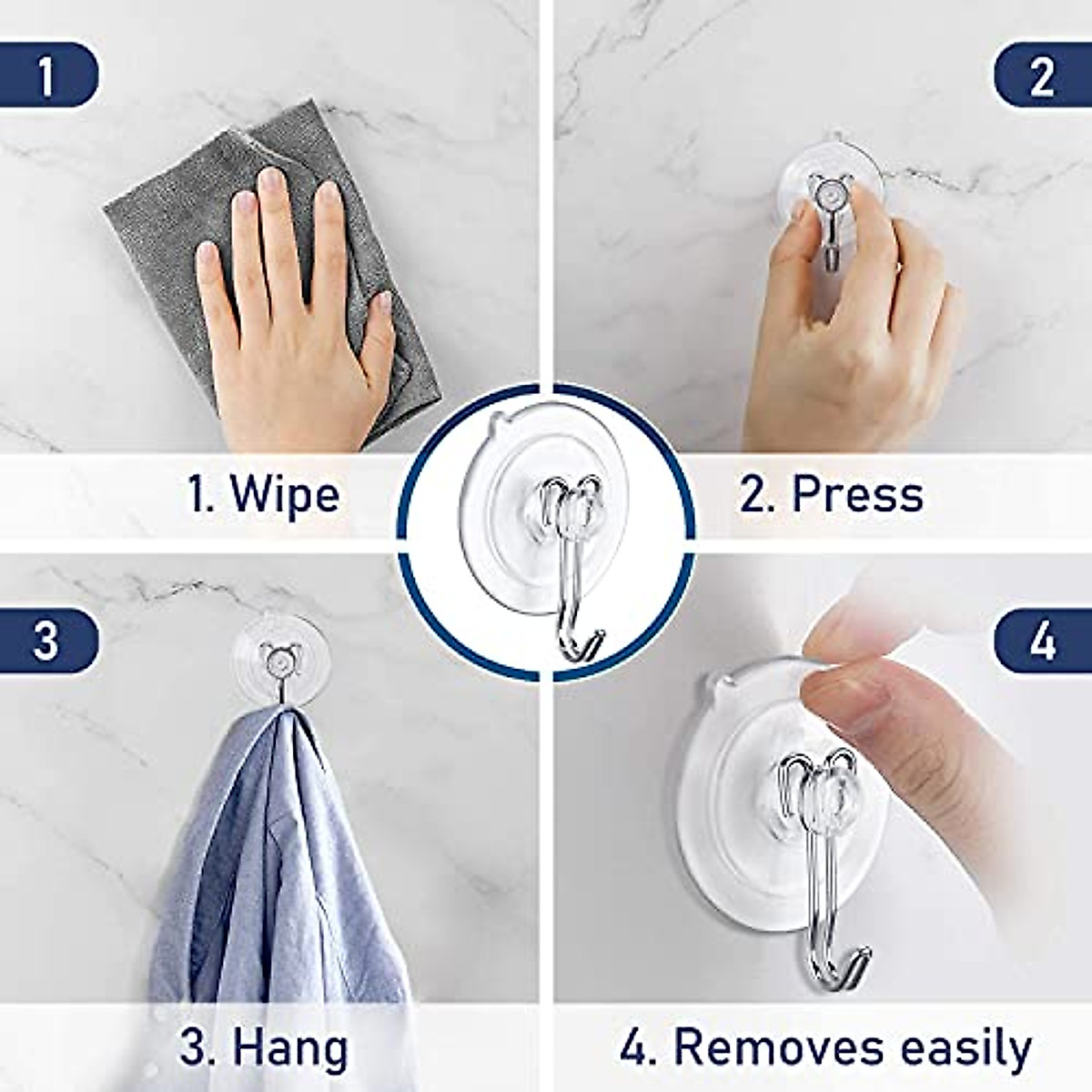 DSMY 17 Pack Suction Hooks, Clear Suction Cups with Metal Hooks Heavy Duty Removable Suction Cups for Kitchen Bathroom Shower Wall Window Glass Door