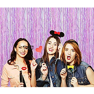 BTSD-home Iridescent Transparent Purple Foil Fringe Curtain, Metallic Photo Booth Tinsel Backdrop Door Curtains for Wedding Birthday Baby Shower Bachelorette Party Decorations(4 Pack, 12ft x 8ft)