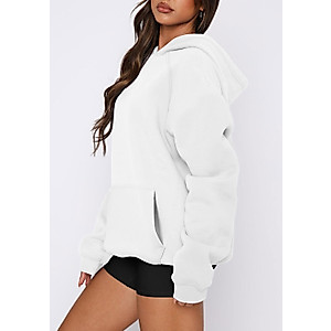 onlypuff Womens Hooded Sweatshirt White Long Sleeve Hoodies Casual Basic Workout Tops S