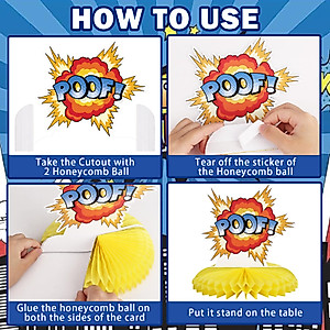 12PCS Hero Party Decoration Hero Honeycomb Centerpieces 3D Hero Table Topper Paper Large Word Centerpieces Fun Hero Action Sign Standing Cards for Happy Birthday Baby Shower Party Supplies Favor