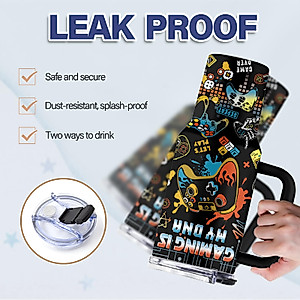 Uibunoo Gamer Gifts for Men, 40 Oz Game Tumbler with Handle & Straw, Gaming Gifts for Gamers Son Boyfriend Husband Men, Birthday Gift, Game Cup, Gaming Stuff for Boys