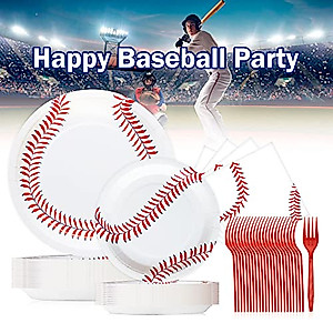 Baseball Party Favors Party Decorations, 96pcs Baseball Party Plates and Napkins Forks Baseball Themed Party Birthday Decorations Supplies For Boys Baby Shower Serves 24