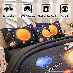 Tasselily Twin Size Comforter Sets for Boys, Space Bedding Set Twin Bed in a Bag, 6 Pcs Universe Planet Galaxy Comforter Set with Sheets