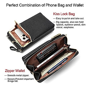 Small Crossbody Phone Bag for Women Cell Phone Purse Wallet Kiss Lock Cute Shoulder Bag with Credit Card Slots (black-1)