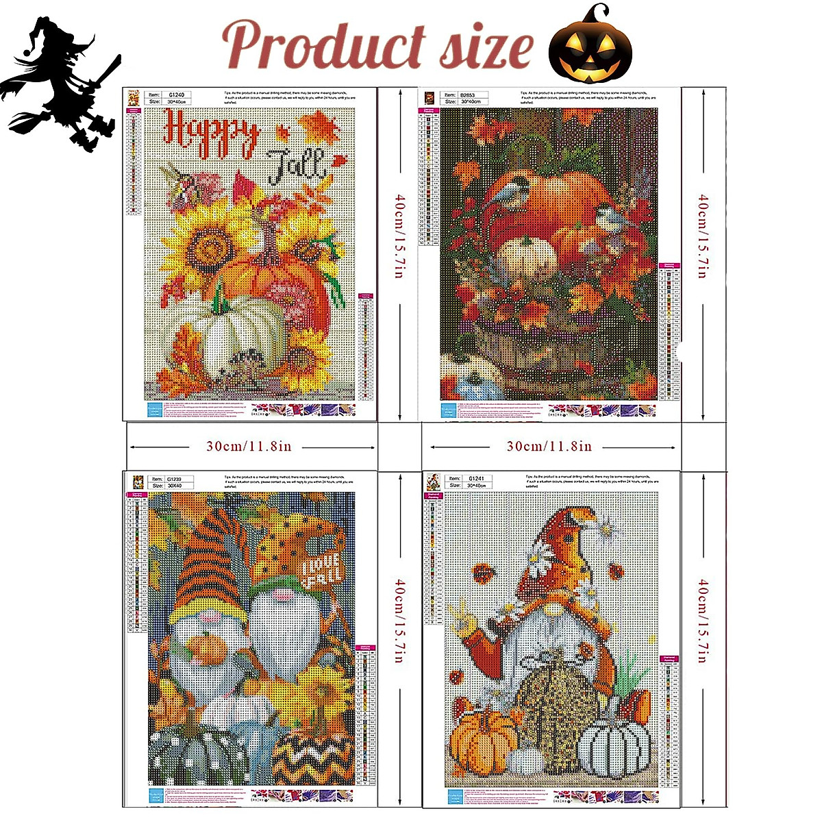 FLJZCZM Fall Pumpkin Diamond Painting Art Kits for Adult,Halloween Gnome DIY 5D Round Full Drill Crafts Diamond Gem Dotz Art Kit Gifts for Beginners Home Wall Decor Christmas Thanksgiving 12"x16"