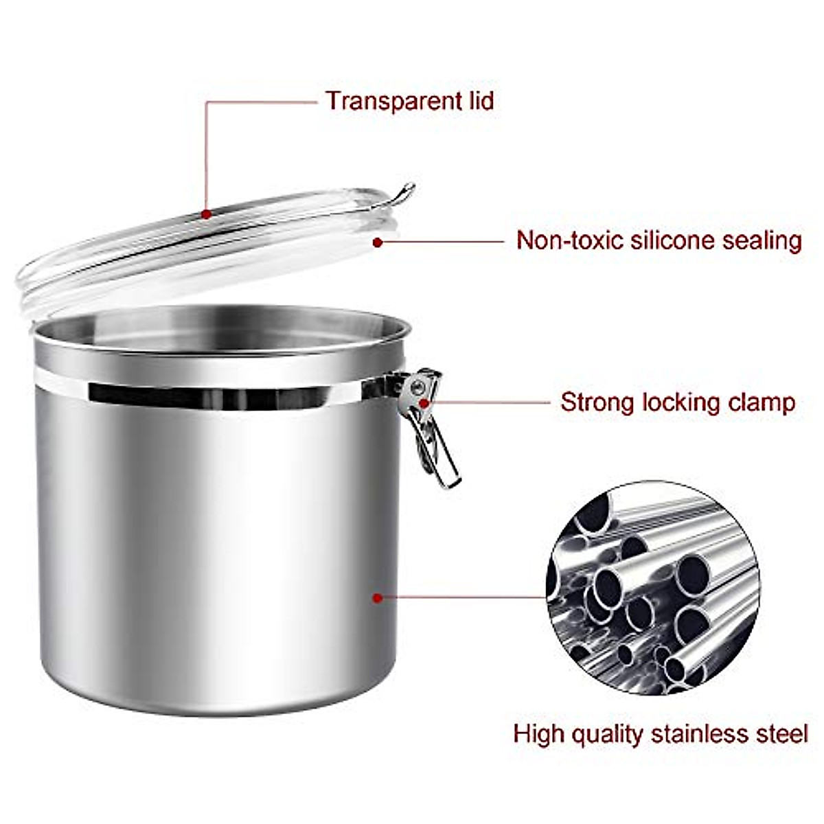 ENLOY 165oz Stainless Steel Airtight Canister for Kitchen, Large Flour Coffee Bean Tea Cereal Sugar Cookie Metal Food Storage Canisters with Clear Lid and Sturdy Locking Clamp