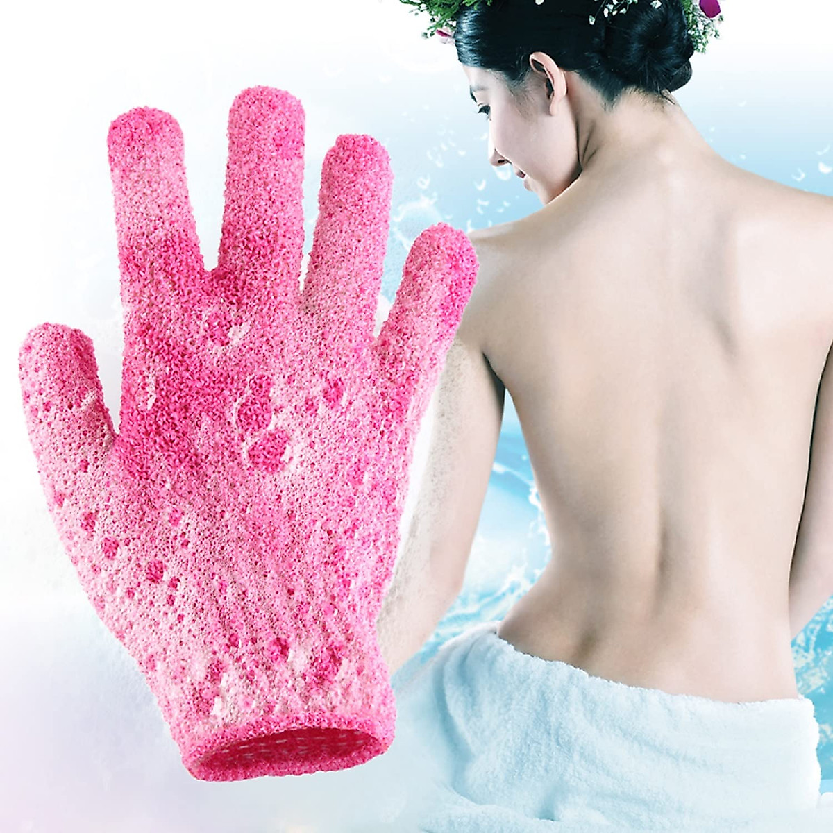 Exfoliating Shower Bath Gloves【4 Pair】Double Side Durable Nylon Shower Gloves Body Scrub Exfoliator & Bathing Accessories for Men,Women & Kids Bath Scrubber for Acne & Dead Cell