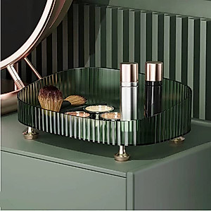 Makeup Perfume Organizer, Bathroom Vanity Tray, Decorative Dresser Tray, Countertop Organizer Tray for Cosmetics, Dark Green