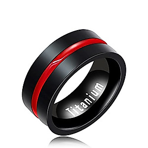 Black Titanium Steel Thin Red Line Ring Promise Engagement Wedding Bands LGBT Pride Ring for Gay & Lesbian Women Men Y1599 (Men, Size 10)