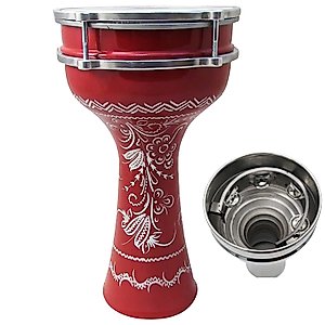 ZAZA Percussion 16'' Length Aluminum Darbuka, 8" Tunable Synthetic Head and Internal Jingles Doumbek (Red)