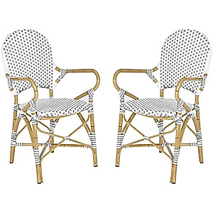 Safavieh Outdoor Collection Hooper Grey/White/Light Brown Stacking Bistro Arm Chair (Set of 2)