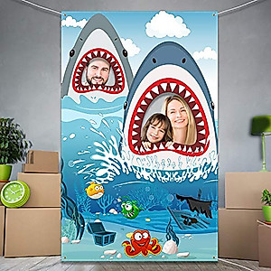 Shark Zone Backdrop Supplies Shark Photography Background Banner for Boy Girl Birthday Sea Shark Theme Party Baby Shower Decorations 70.8 x 35.5 Inch
