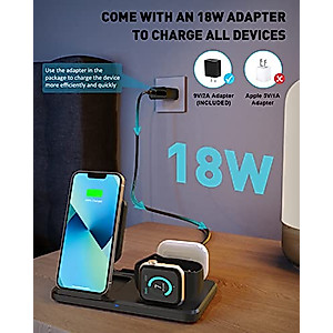 3 in 1 Charging Station for Apple Multiple Devices, Foldable Wireless Charger Portable Travel Charging Dock Charger Stand Compatible with iPhone Airpods Apple Watch with Adapter
