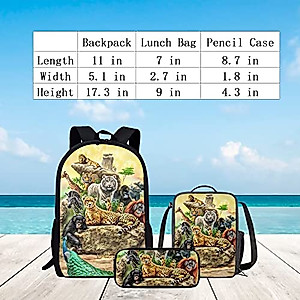 Agoviwo Salamander Print Kids School Backpack Set Large Bookbag Daypack with Lunch Box and Pen Bag