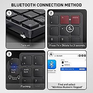 havit Bluetooth Number Pad Wireless Numeric Keypad Numpad 26 Keys Portable Mini Financial Accounting Rechargeable Numeric Pad for Laptop Desktop, PC, Surface Pro,Notebook (Black)