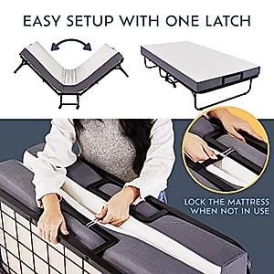 Heyward Premium 5” Memory Foam Folding Bed | Twin Size Mattress with Steel Frame | CertiPUR-US Certified Foam w/Washable Jacquard Top, Breathable Mesh Sides | 77”L x 38”W x 17”H