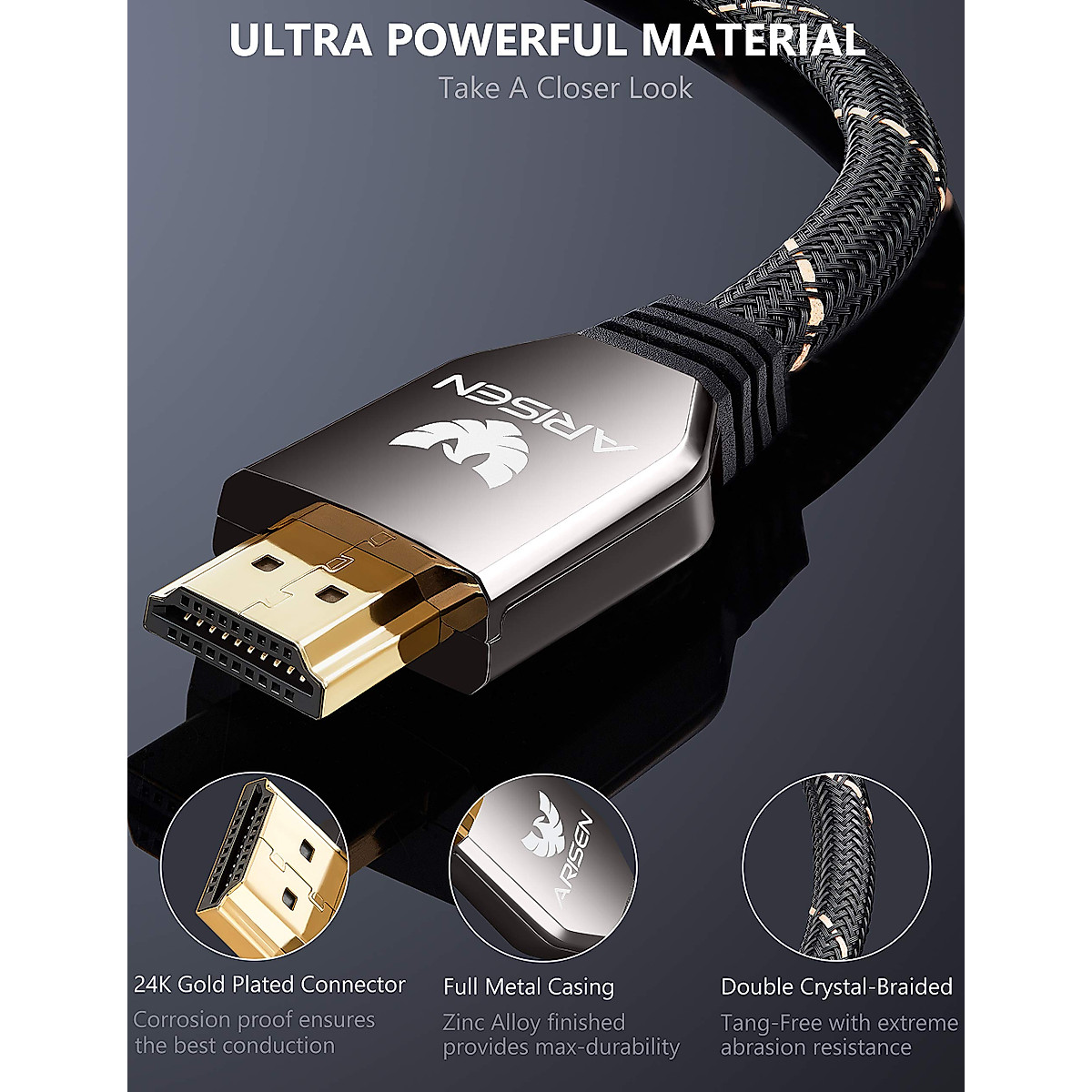 HDMI 2.1 Cable, Ultra High Speed 48Gbps 8K HDMI Cable 8ft, ARISEN 4K120 8K@60Hz Heavy Duty Braided HDMI Cord eARC HDR10 Compatible with RTX 3090 3080 PS5 4K TV Xbox Series X UHD TV Laptop