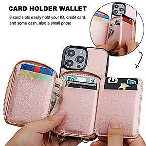 Bocasal RFID Blocking Wallet Case for iPhone 14 Pro Max, Adjustable Crossbody Zipper Purse Case Card Holder with Kickstand Detachable Wrist Strap, PU Leather Flip Folio Case 6.7 Inch 5G (Rose Gold)