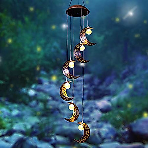 Tryme Solar Moon Wind Chimes Outdoor Solar Lights Windchimes Waterproof Hanging Decorations Gifts for Garden Patio Birthday Thanksgiving Home Party
