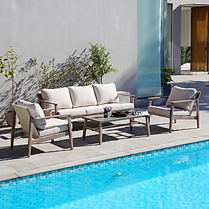 Grand patio Outdoor Furniture Set, 4-Piece Aluminum Patio Furniture Set with Heavy Duty Coffee Table and Waterproof Olefin Cushions, Modern Cozy Sling Outdoor Patio Sofa for Backyard Deck Poolside