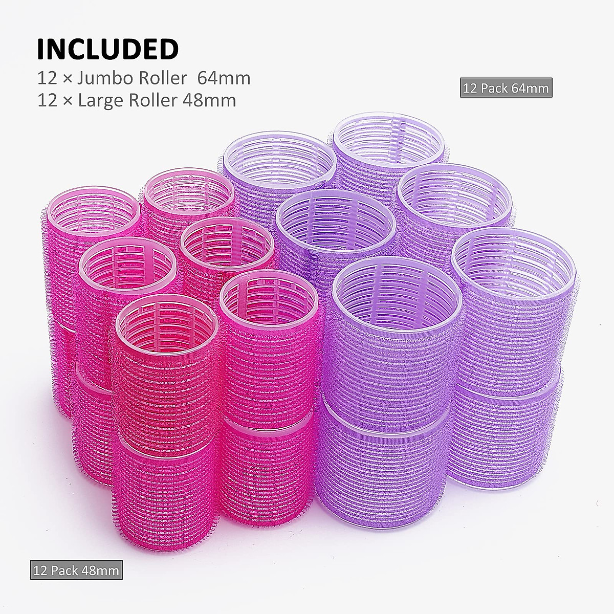 Jumbo Size Hair Roller sets, Self Grip, Salon Hair Dressing Curlers, Hair Curlers, 2 size 24 packs