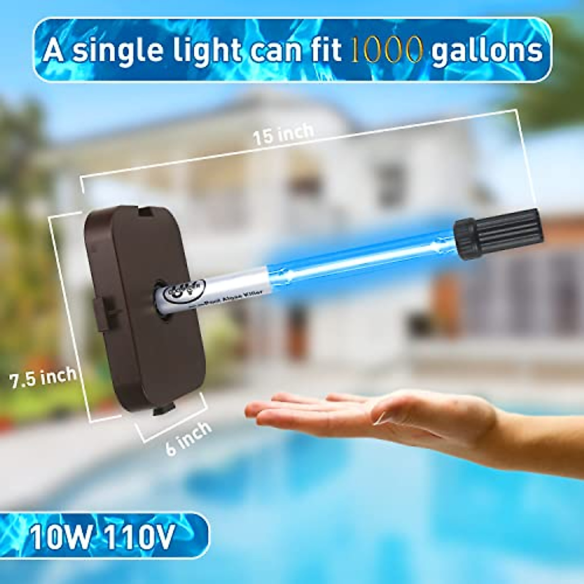 Pool Cleaner Submersible UV Sterilizer Light Remove Green Instead of Shock Chlorinating Sanitizer as Swimming Pool Accessories to Keep Pool Clean and Blue