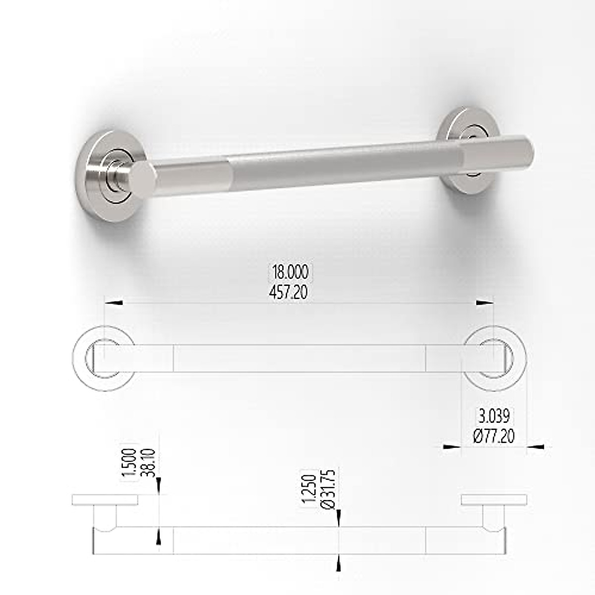 AmeriLuck 18 inches Designer Bath Safety Grab Bar with Anti-Slip Peened Grip, ADA Compliant 500lbs Loading Capacity, Brushed Nickel