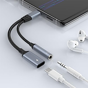 USB Type C to 3.5mm Headphone and Charger Adapter, 2-in-1 USB C PD 60W Charging Port to Aux Audio Jack and Fast Charging Dongle Cable Cord Compatible with iPhone 15 Galaxy S23 Ultra S22 S21 Google