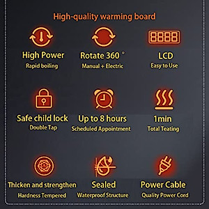 Food and Plate Warming Tray Electric Warming Tray with Adjustable Temperature Control 360° Rotation Glass Top Hot Plate Food Warmer Buffets Server for Party (1800w)