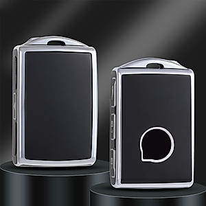 HIBEYO Key Fob Cover Compatible with Volvo XC40 XC60 XC90 S90 V90 2019 2021 2022 2023 TPU Key Case Cover Smart Keyless Auto Key for Volvo Accessoreis with Leather Keychains-Black