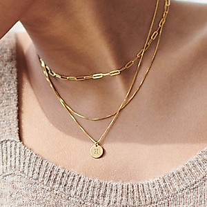 Oak&Luna - Willow Disc Initial Necklace for Women in Sterling Silver 925 / Gold Plating - Personalized Customized Tag Letter Pendant Dainty Chain Charm Jewelry Gift for Her (18k Gold Vermeil)