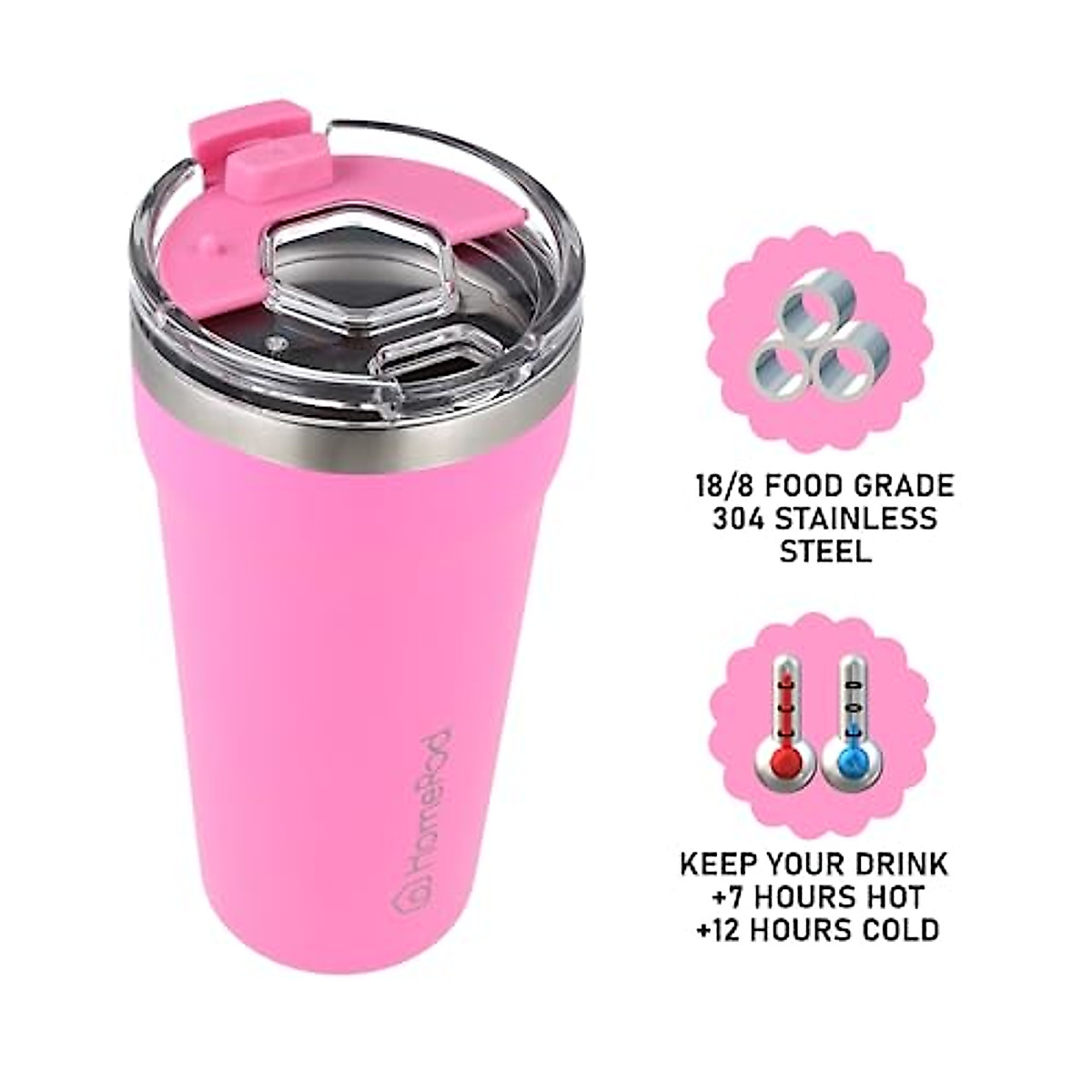 HomeRod 18 oz Stainless Steel Travel Insulated Tumbler Cup for Hot and Cold Drinks, Coffee Mug with Lid (Magenta Pink)