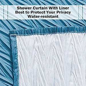 REEPLE Ombre Shower Curtain Set with Rugs and Hooks for Bathroom Textured Waterproof Gradient Fabric Bath Shower Curtain 72 x 72 Inches Blue