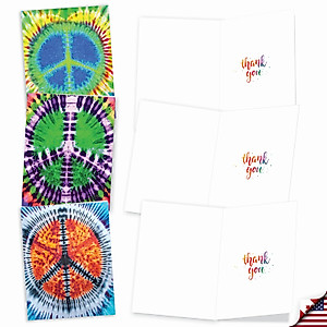 The Best Card Company Tie-Dye Peace - 20 Assorted Boxed Thank You Note Cards with Envelopes (4 x 5.12 Inch) - AM9163TYG-B2x10