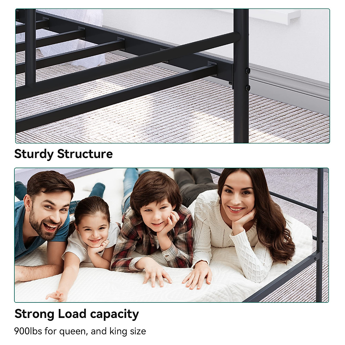 YITAHOME Queen Size Bed Frame, Metal Canopy Four Poster Bed Frame with Built-in Headboard Strong Metal Slat Mattress Support, No Box Spring Needed, Black