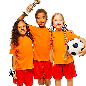 10 Hair Accessories - Soccer Hair Bows, Elastic Ponytail Holders, and Sport Hair Ties for Girls Players and Teams (Black and White)