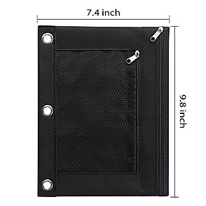 Sooez Pencil Pouch for 3 Ring Binder, 2 Pack Fabric Binder Pouch with 2 Pockets, Pencil Bags with Zipper and Reinforced Grommets, Pencil Cases for Binder