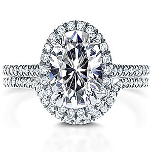 Kobelli Forever One Oval Moissanite and Lab Grown Diamond Halo Bridal Rings Set 2 CTW 14k White Gold (DEF/VS, DEF/VS), 6