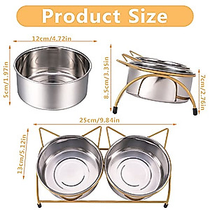 Trosetry Raised Cat Bowls, Double Stainless Steel Cat Food Bowls Non-Slip Elevated Pet Feeder with 15°Tilted Neck Protective Bowl for Puppy Cats and Small Dogs Food and Water Feeding