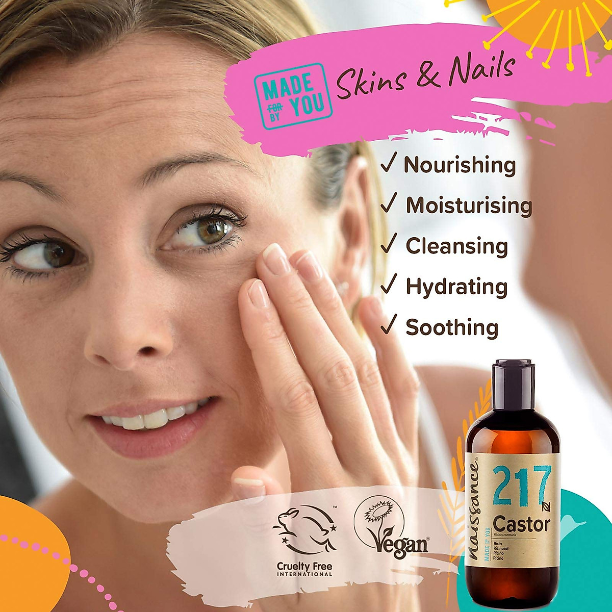 naissance Cold Pressed Castor Oil 8 fl oz - For Hair, Beard, Eyelashes, Eyebrows, Nails and Skin - Pure & Natural, Virgin, Unrefined, Vegan, Hexane-Free, Non GMO, Cruelty Free